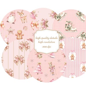 Pink Christmas Coquette Seamless Patterns: Vintage Printable Papers ...