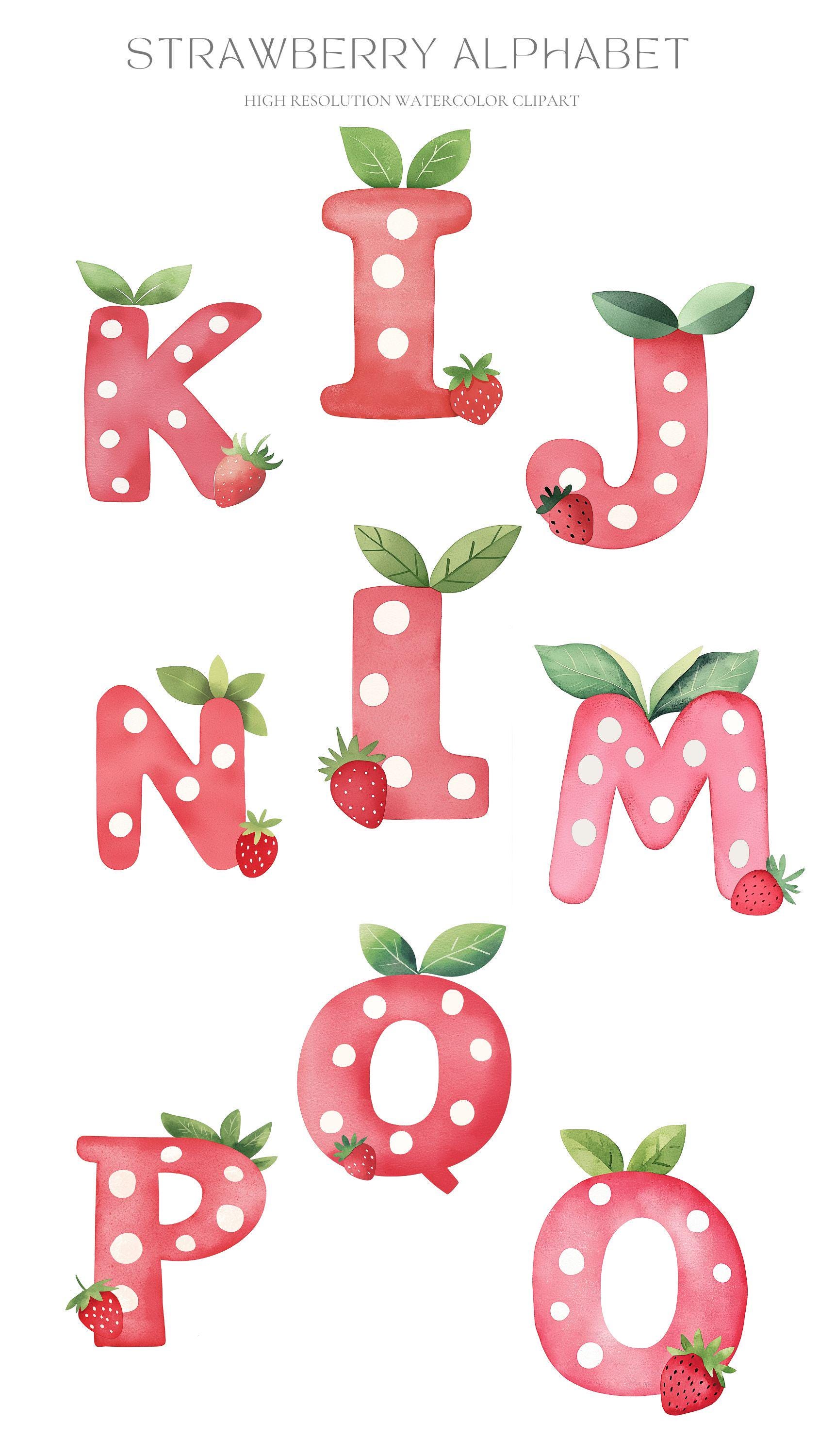Strawberry Alphabet Clipart: Polka Dot Letters, Numbers, Commercial Use ...