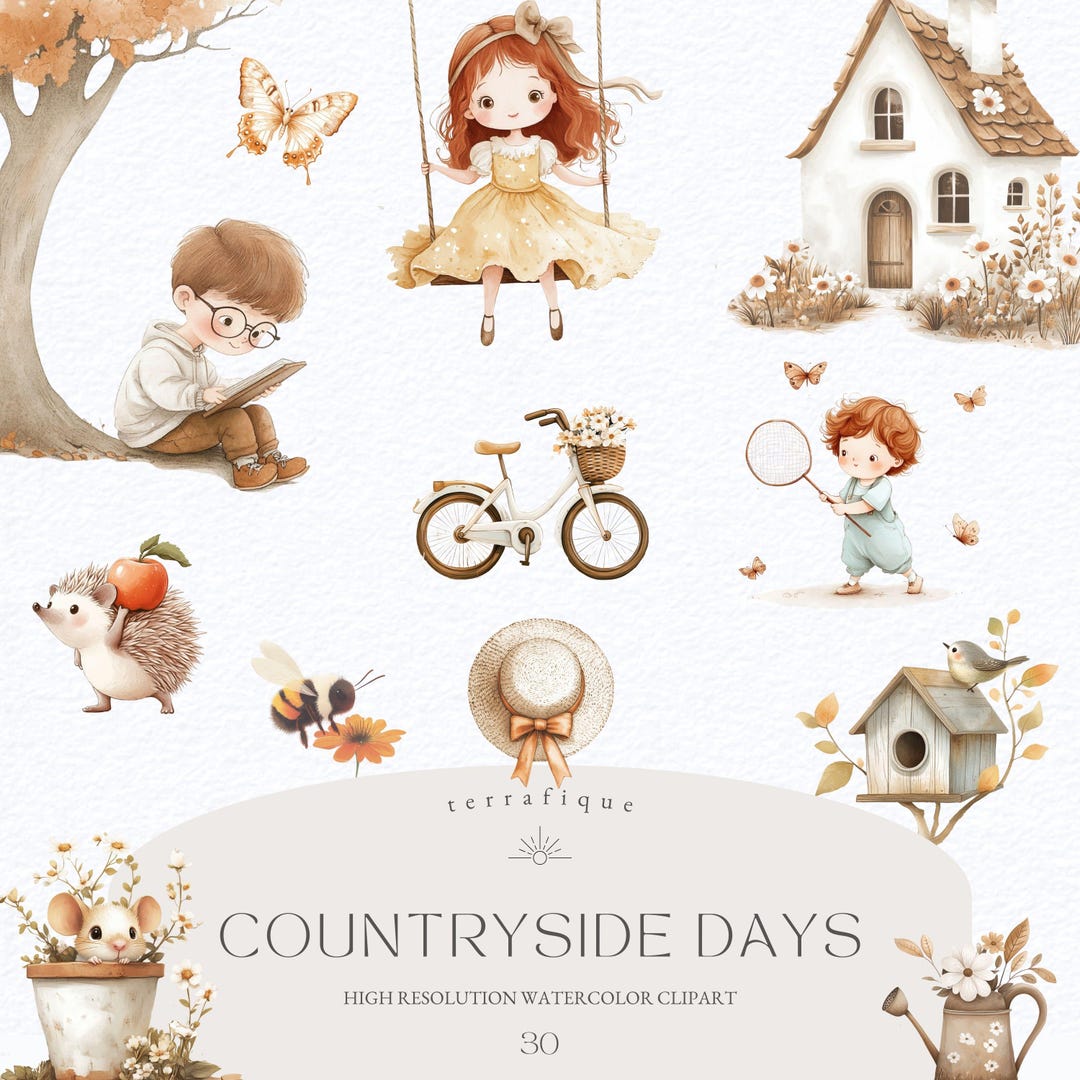 Watercolor Clipart Set: Whimsical Countryside Animals, Cottagecore ...