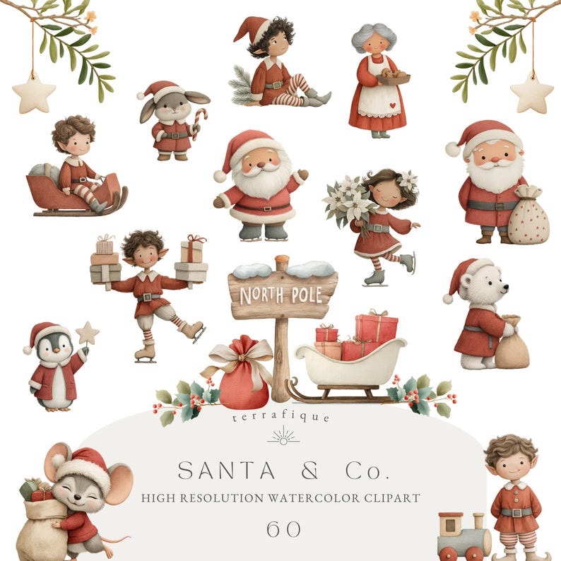Christmas Elf Clipart, Watercolor Santa Helpers PNG, Whimsical Holiday ...