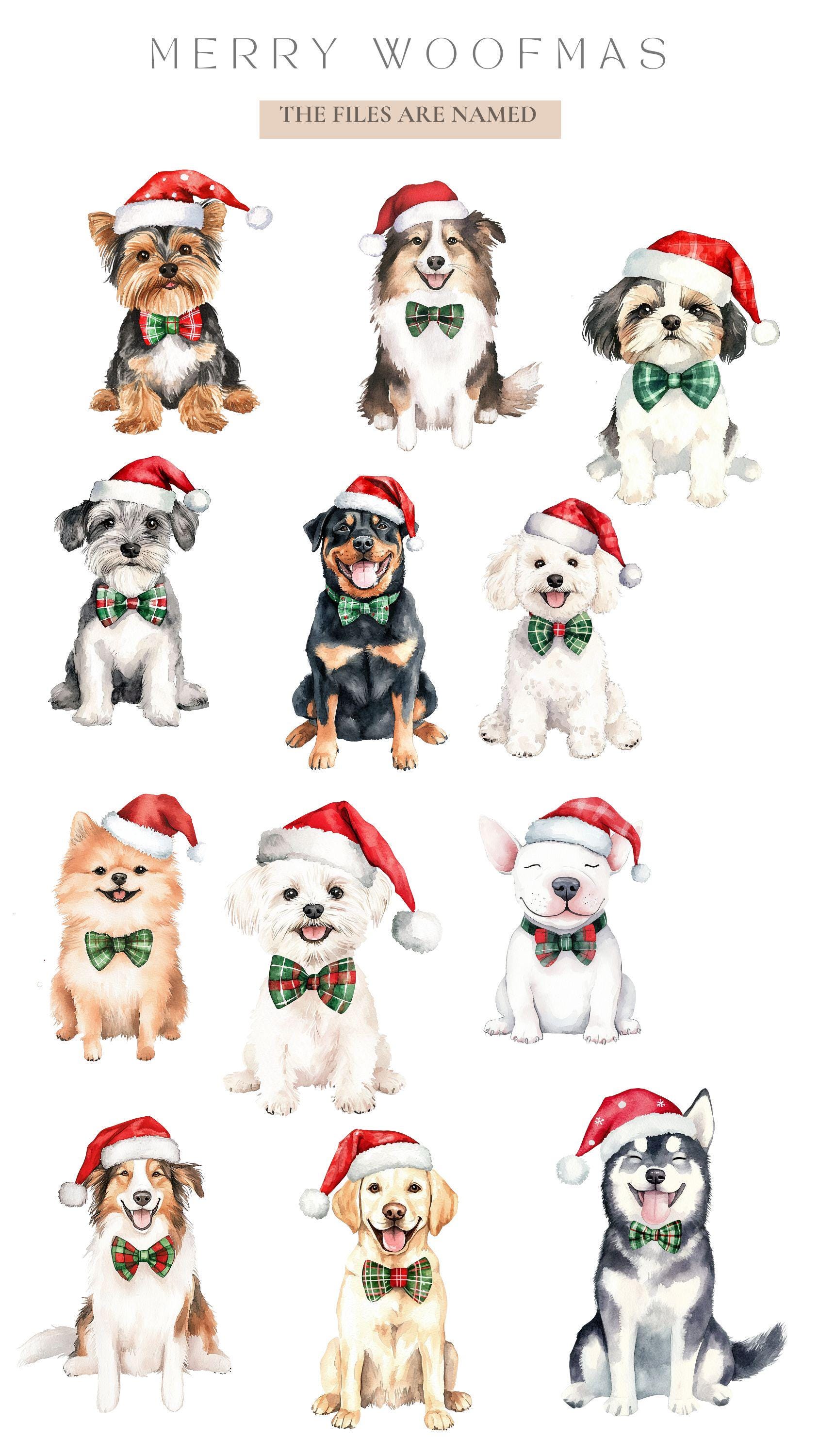 Christmas Dogs Clipart Bundle: Watercolor Puppy Breeds, Xmas Party PNG ...