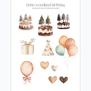Woodland Animals Birthday Clipart Set Boho Cute Party Whimsical ...
