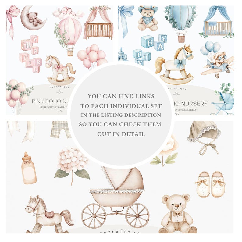 Watercolor Nursery Clipart Bundle: 200+ Baby Shower Graphics ...