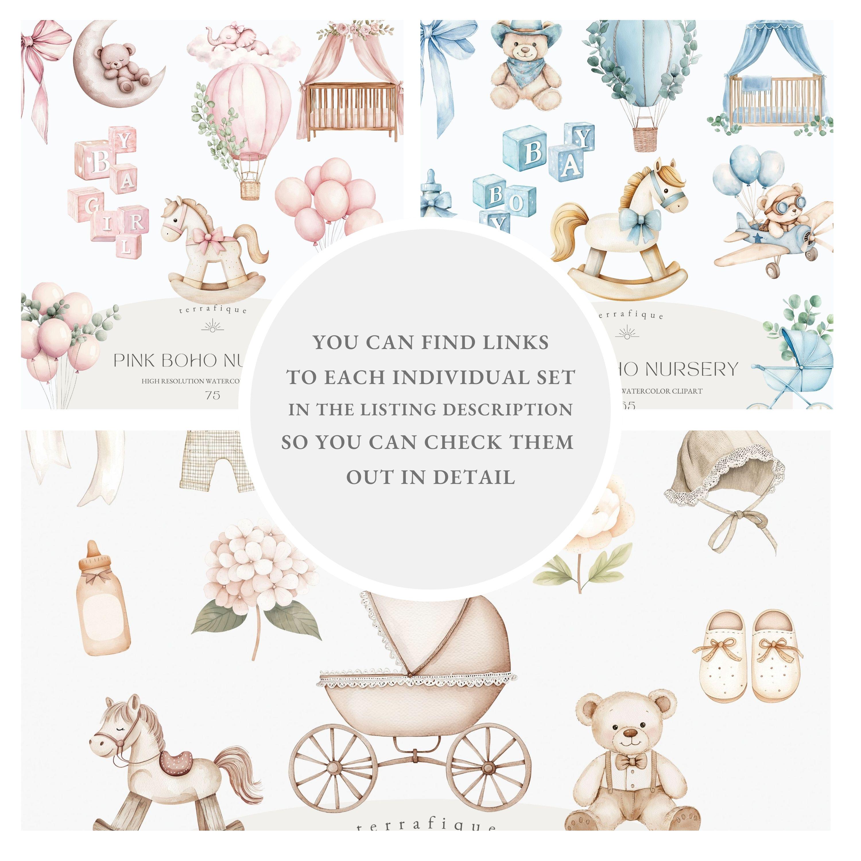 Watercolor Nursery Clipart Bundle: 200+ Baby Shower Graphics ...