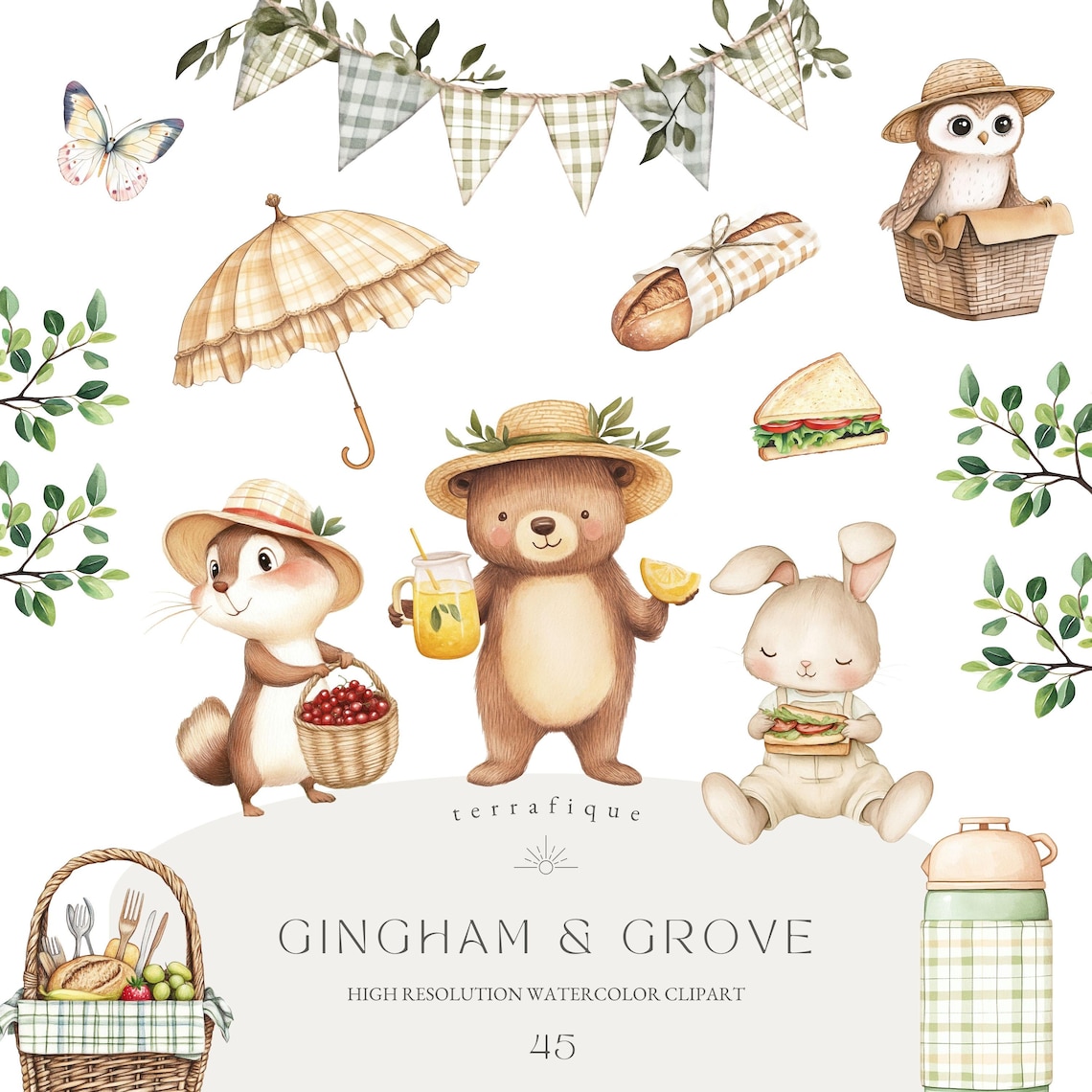 Woodland Picnic Clipart: Watercolor Forest Animals (digital Download ...