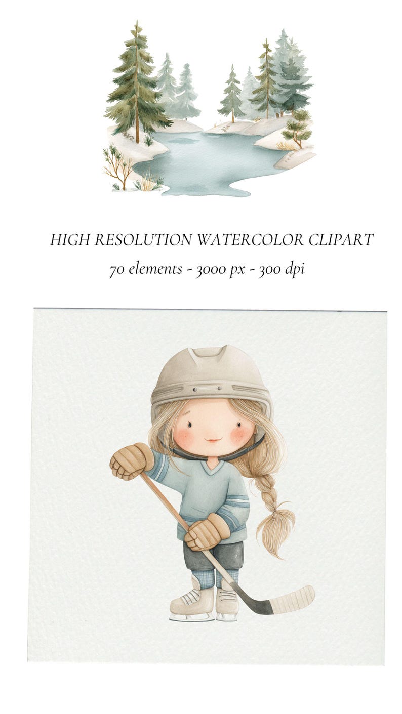 Winter Sports Clipart: Watercolor Kids & Animals (digital Download) - Etsy