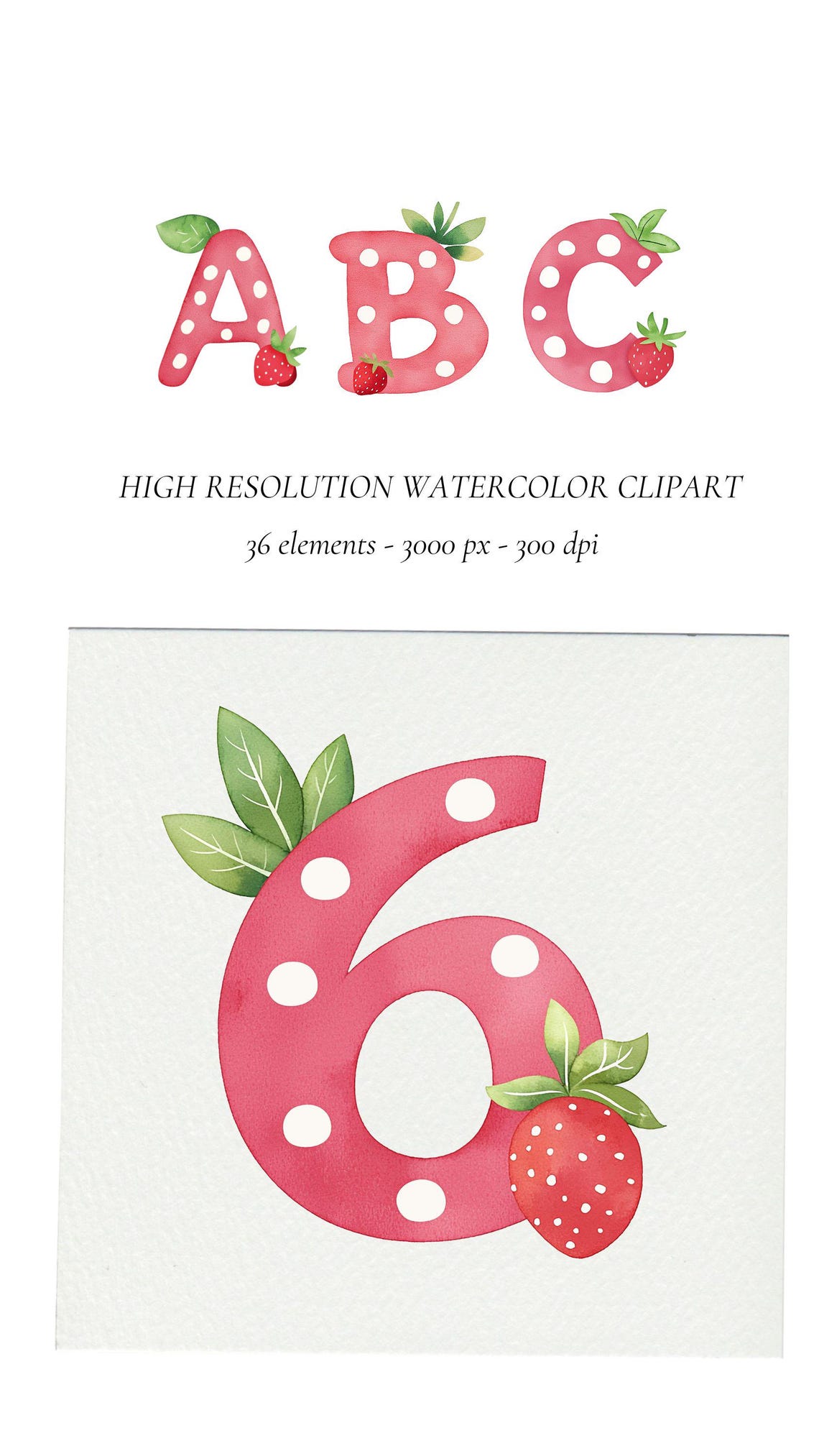 Strawberry Alphabet Clipart: Polka Dot Letters, Numbers, Commercial Use ...