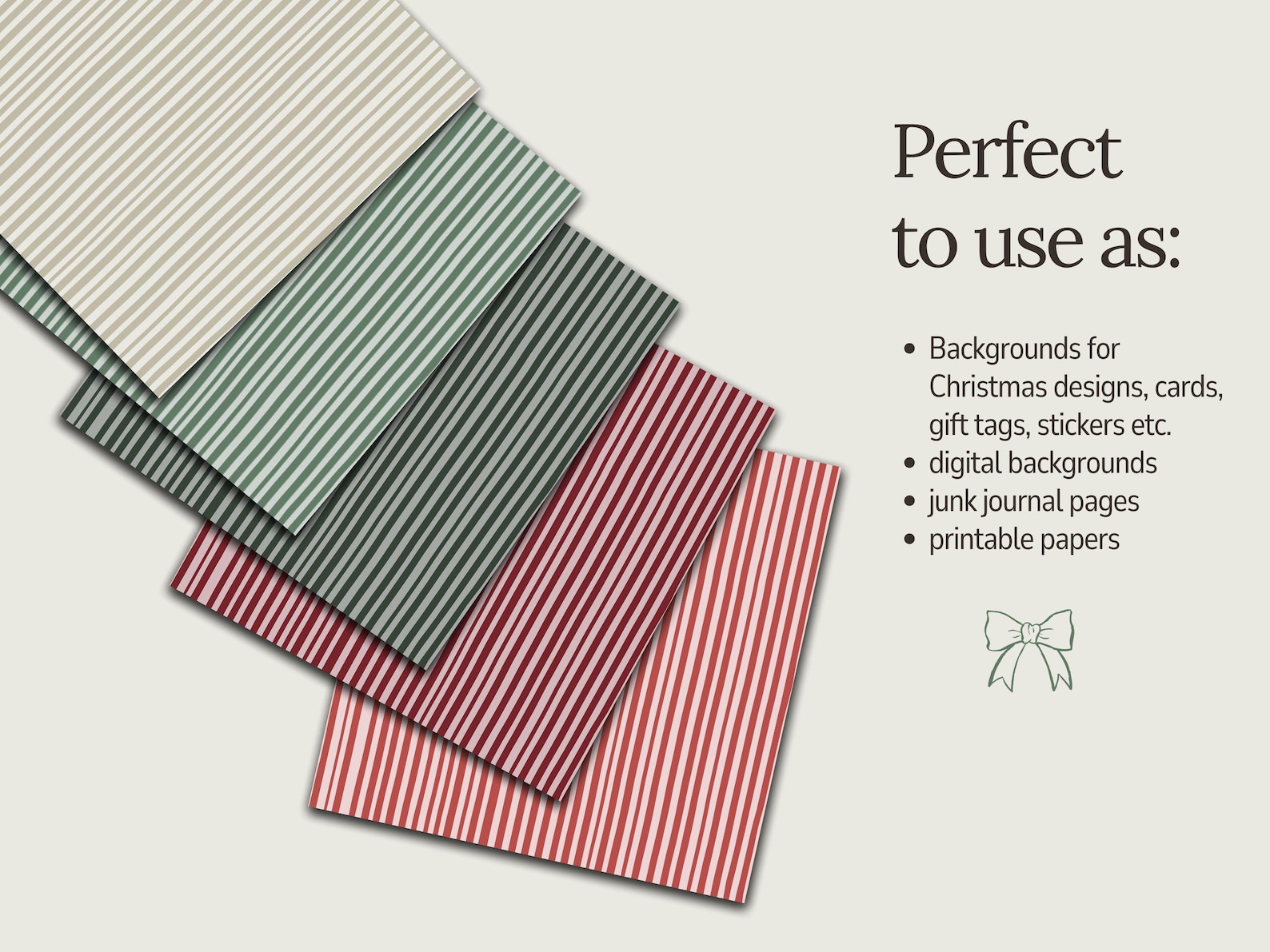 Christmas Stripes Digital Paper: Vintage Holiday Patterns (digital ...