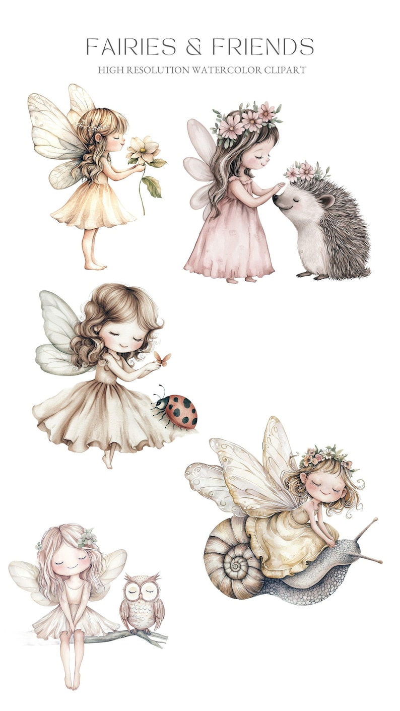 Fairies Clipart: Woodland Animals, Magic Garden (PNG Digital Download ...