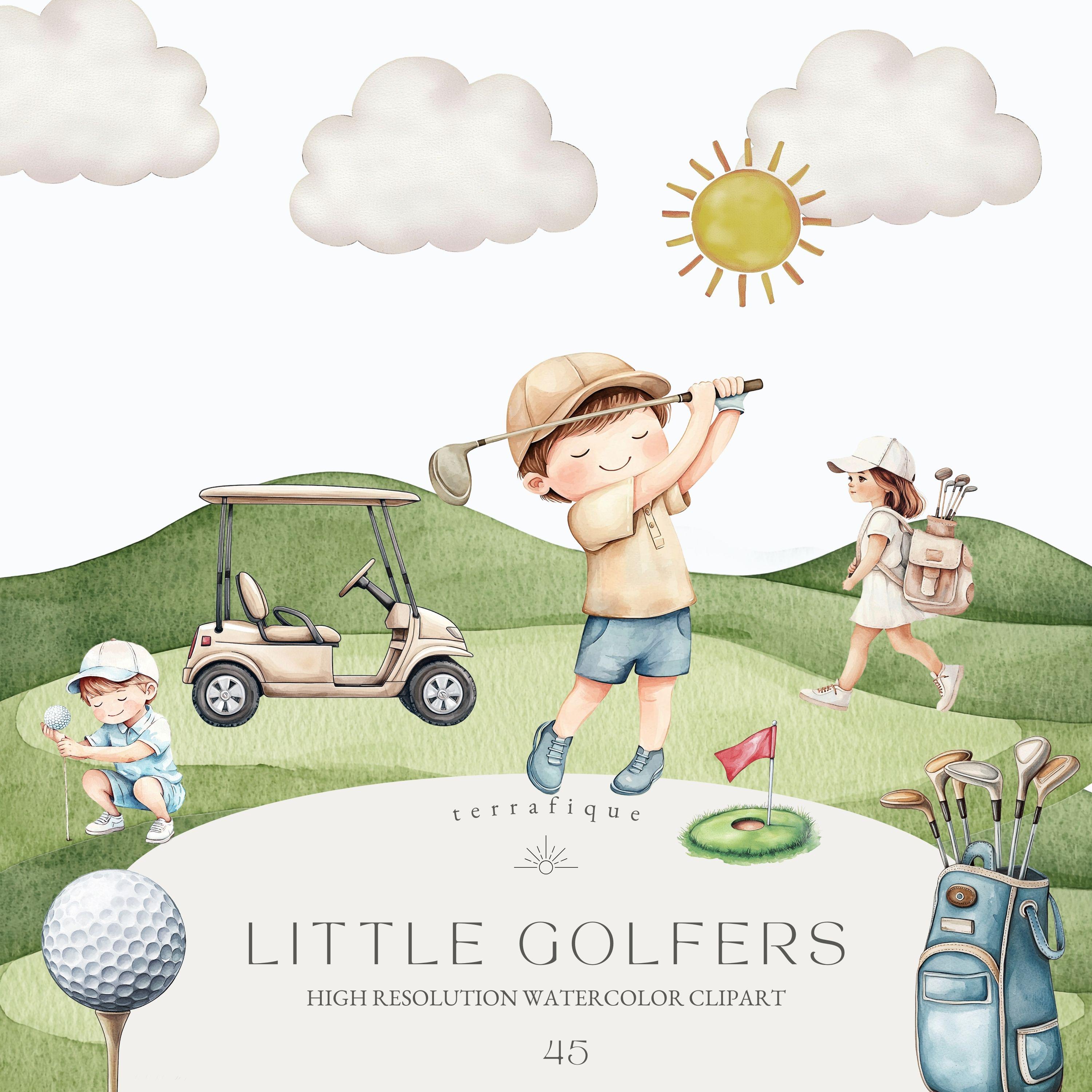 Golf Watercolor Clipart Set: Kids, Cart, Equipment (digital Download ...