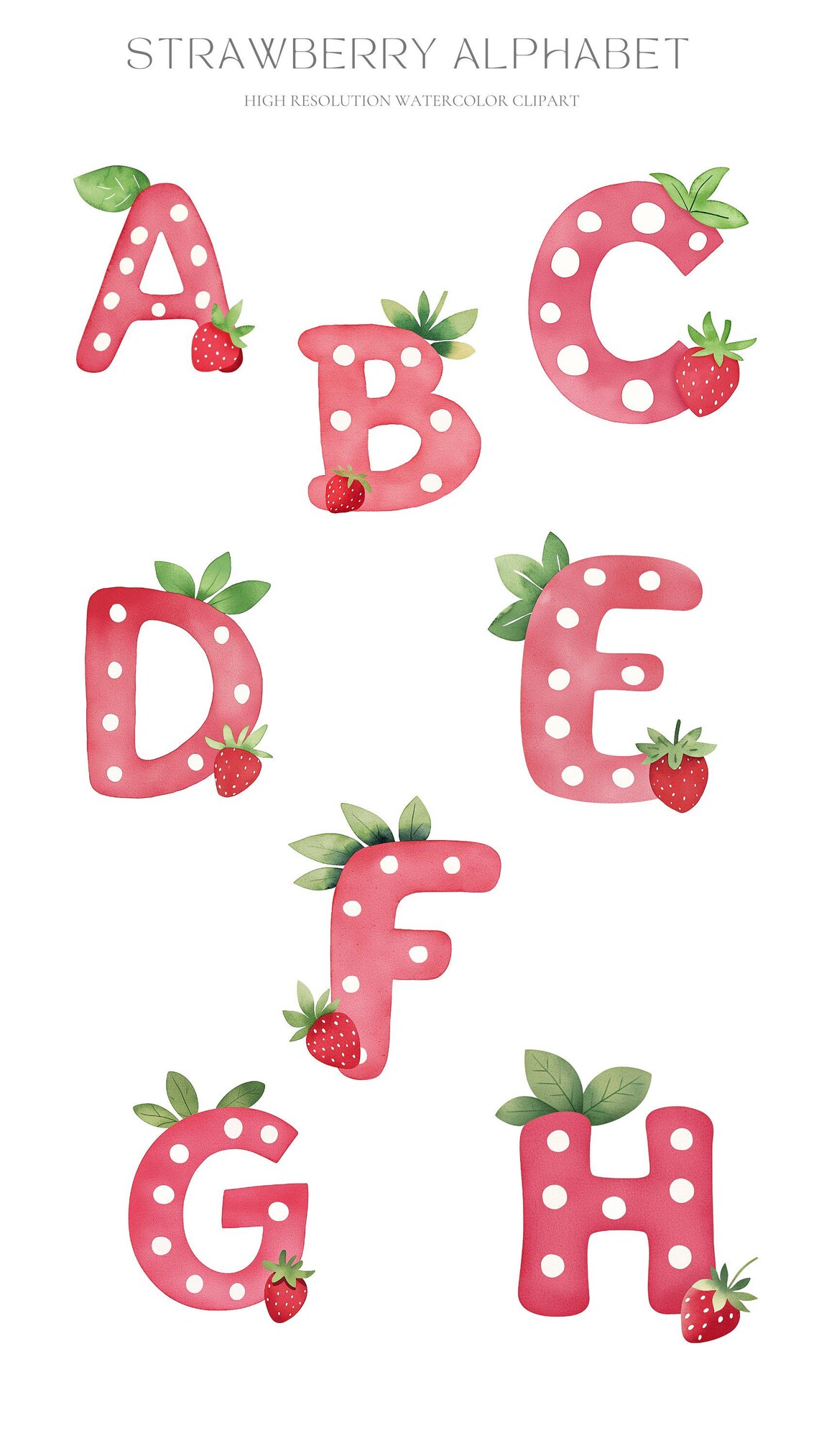 Strawberry Alphabet Clipart: Polka Dot Letters, Numbers, Commercial Use ...