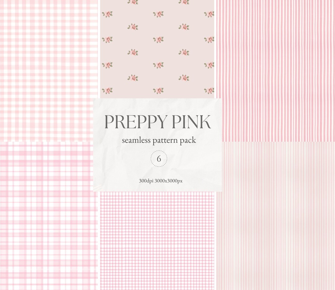 Preppy Seamless Pattern Printable Digital Papers Pink Gingham Checkered ...