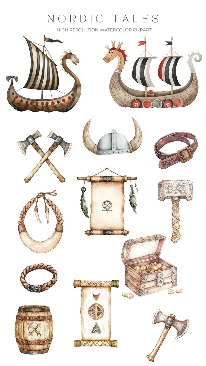 Watercolor Viking Clipart Set: Nordic Mythology Graphics (digital ...