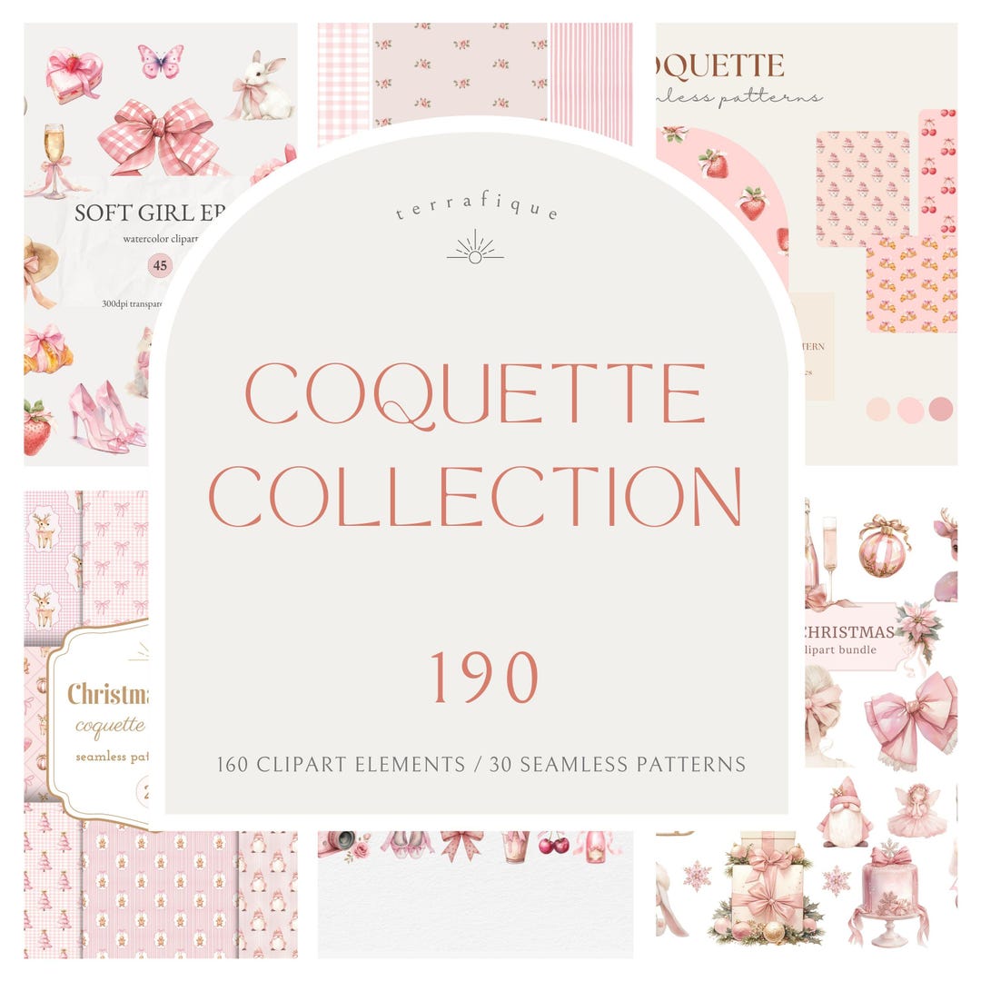 Coquette Clipart Bundle: Pink Christmas Seamless Patterns (digital ...