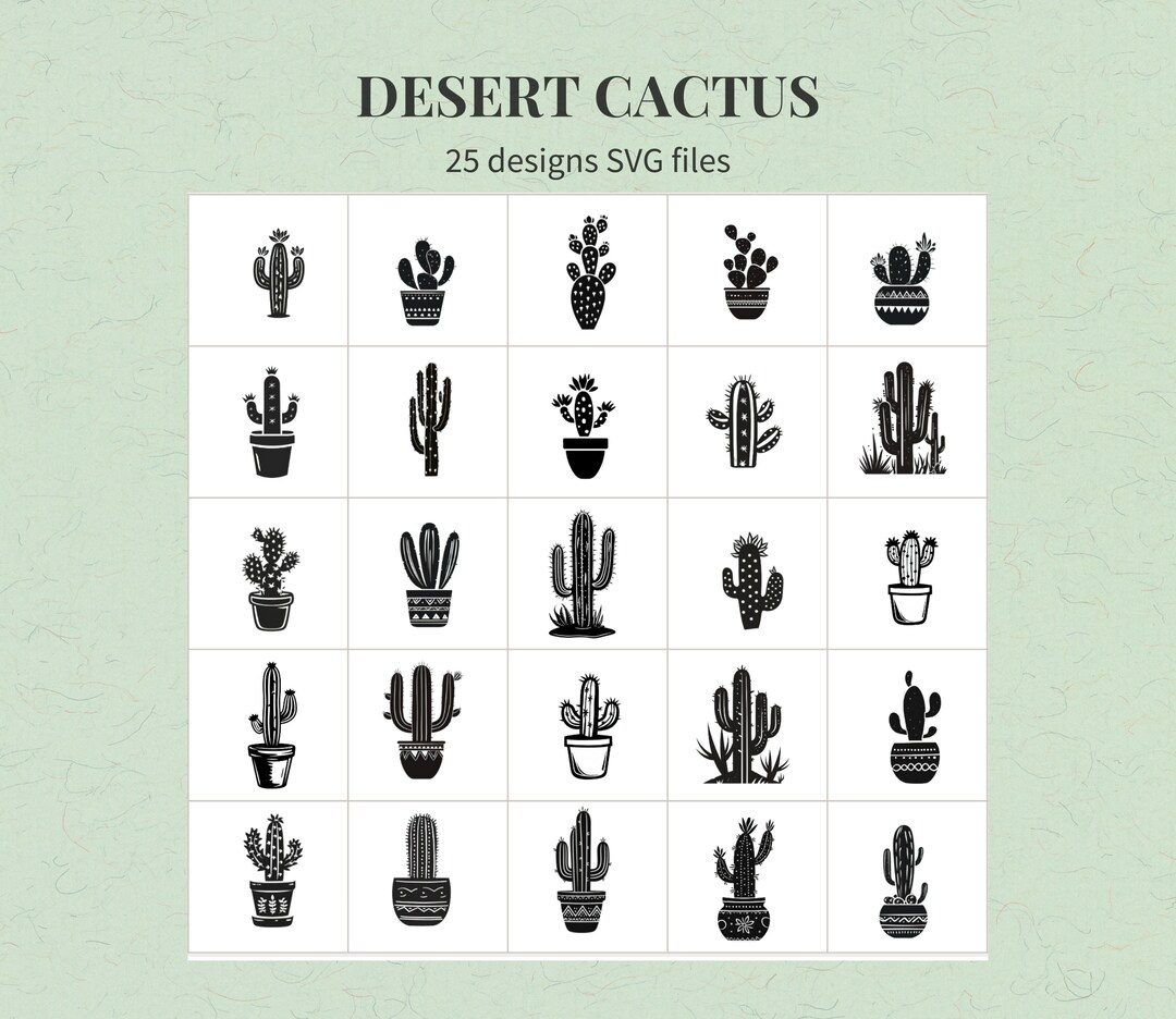 Cactus SVG Files Bundle Saguaro and Potted Cactus Botanical Desert ...