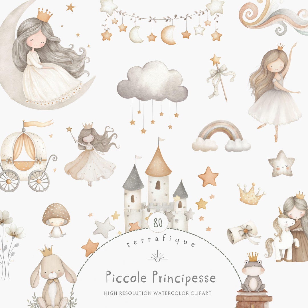 Princess Clipart Whimsical Fairytale Magic Neutral Beige Graphics ...