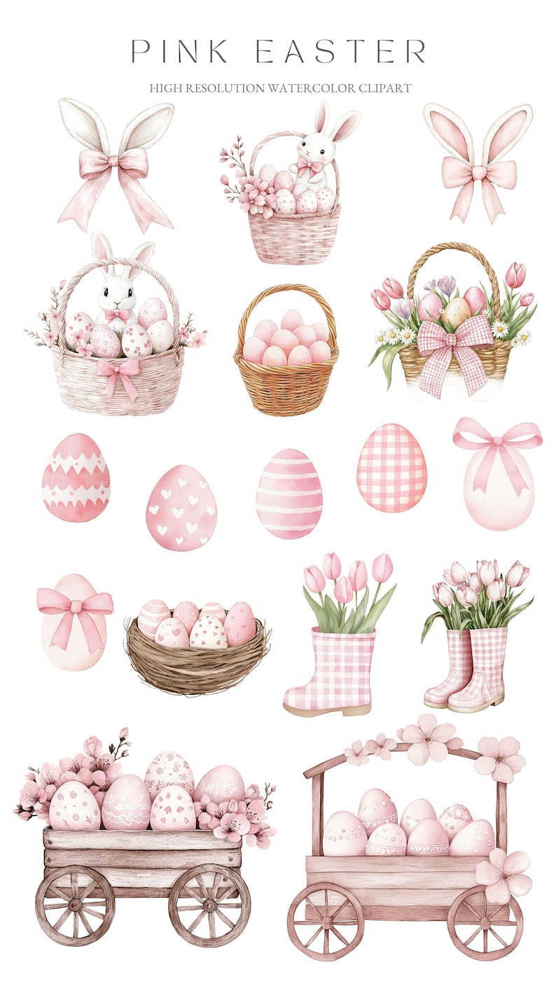 Pink Easter Bunny Clipart: Watercolor Cottagecore Bunnies (digital ...