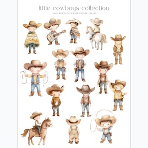 Cute Cowboy Clipart Bundle Watercolor Wild West Boys for Baby Shower ...