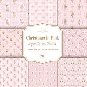 Coquette Clipart Bundle: Pink Christmas Seamless Patterns (digital ...