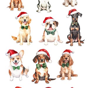 Christmas Dogs Clipart Bundle: Watercolor Puppy Breeds, Xmas Party PNG ...