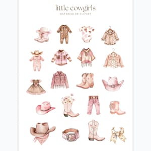 Cute Cowgirl Clipart Bundle Pink Watercolor Boho Western Whimsical ...