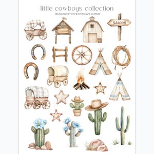 Cute Cowboy Clipart Bundle Watercolor Wild West Boys for Baby Shower ...