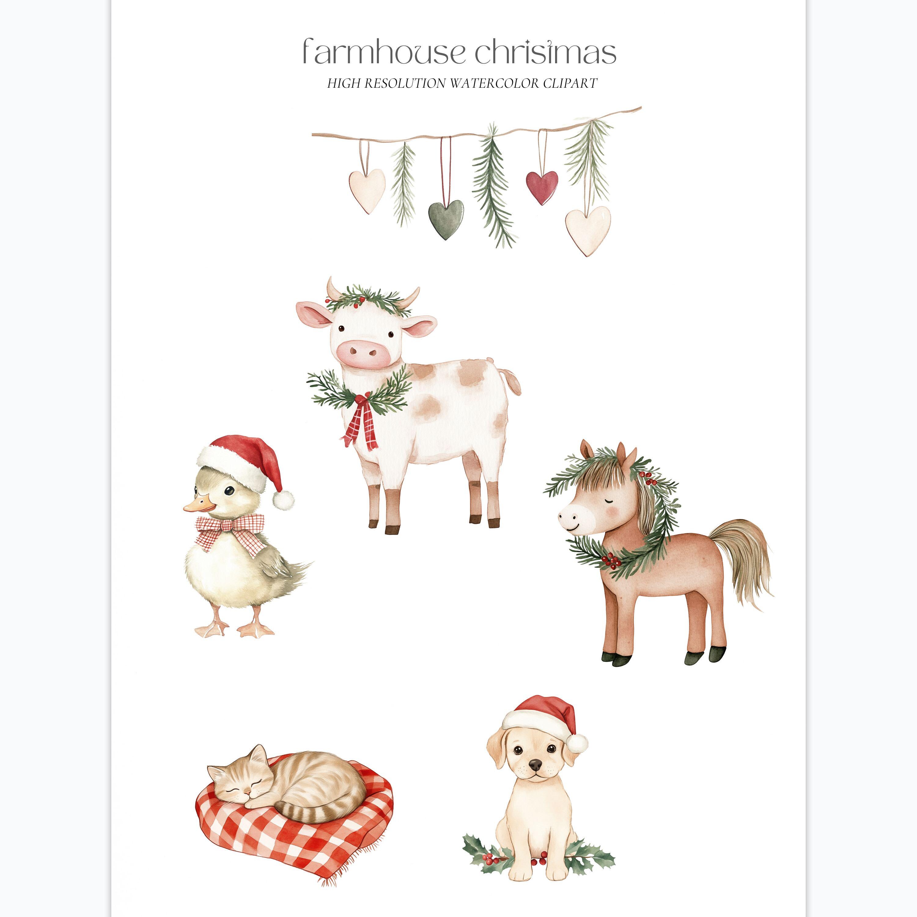 Christmas Farm Animal Clipart: Rustic Holiday Bundle (commercial Use ...