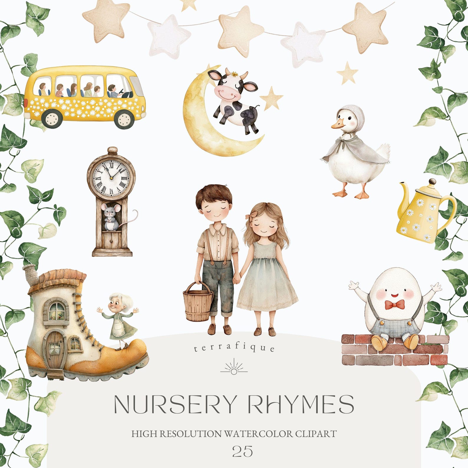 Watercolor Nursery Rhymes Clipart: Whimsical Storybook PNG Graphics - Etsy