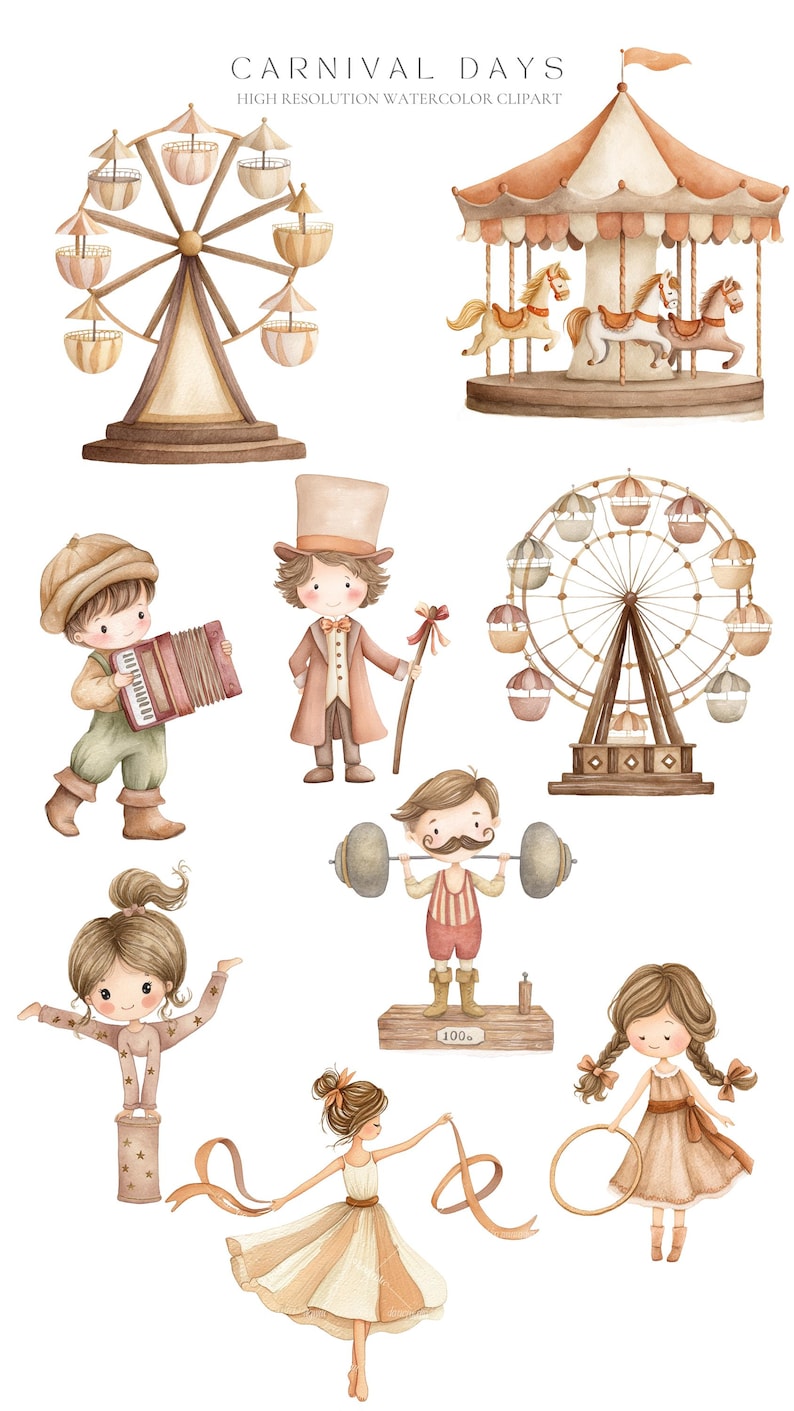 Carnival Clipart Set: Boho Circus Animals, Watercolor Designs ...
