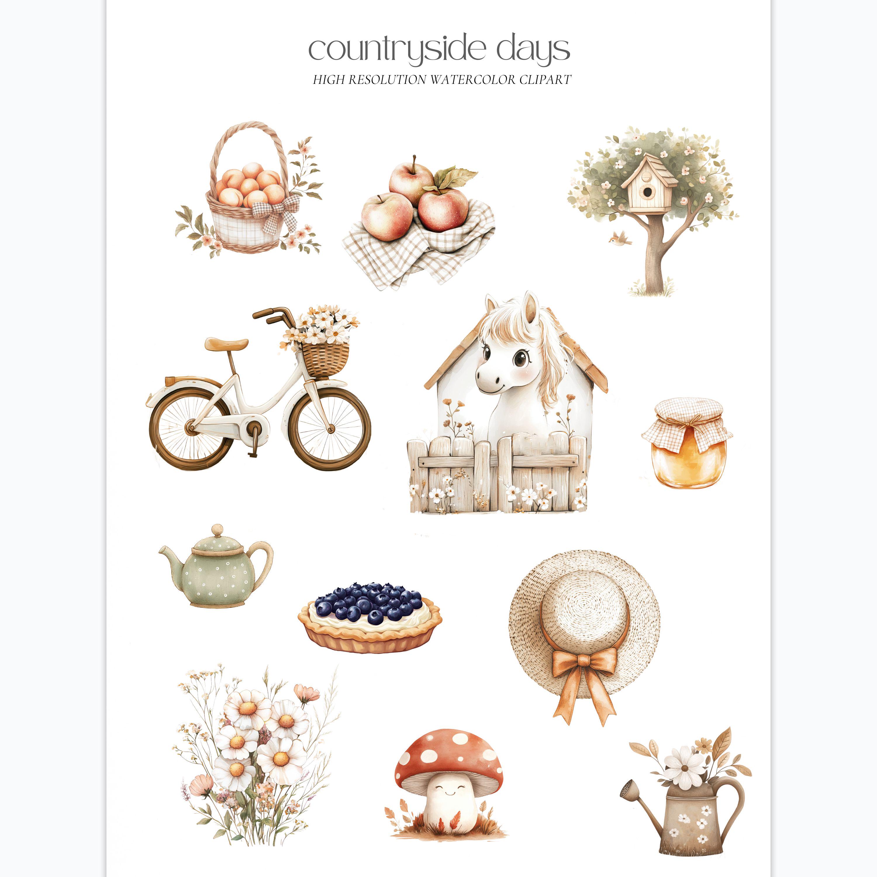 Watercolor Clipart Set: Whimsical Countryside Animals, Cottagecore ...