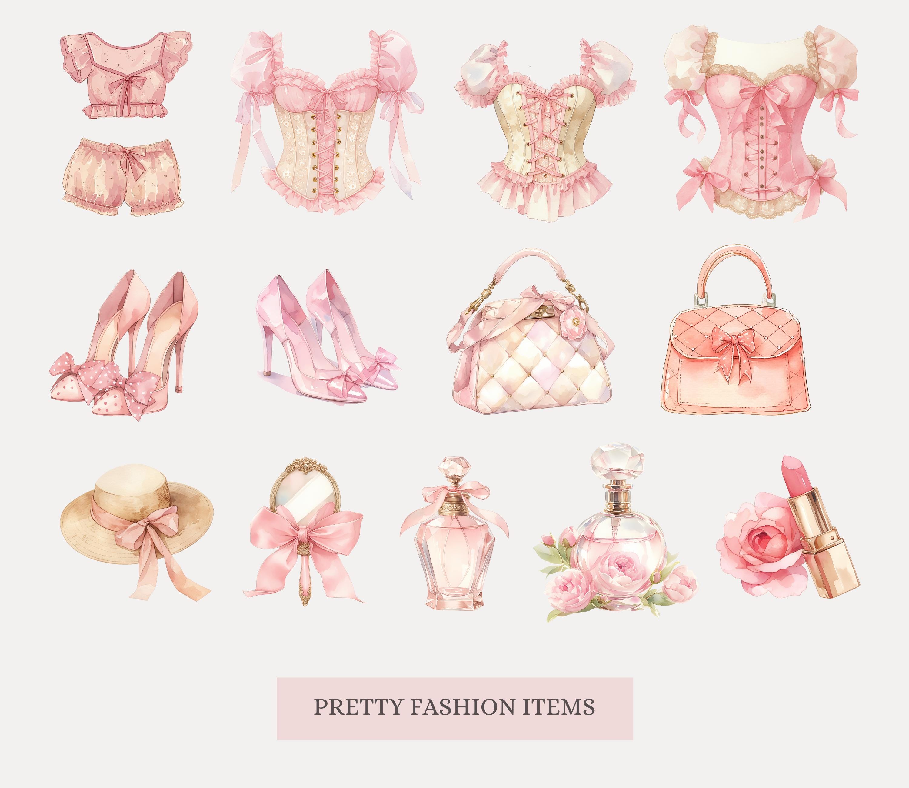 Coquette Clipart: Pink Bows, Vintage Cottagecore Watercolor (PNG ...
