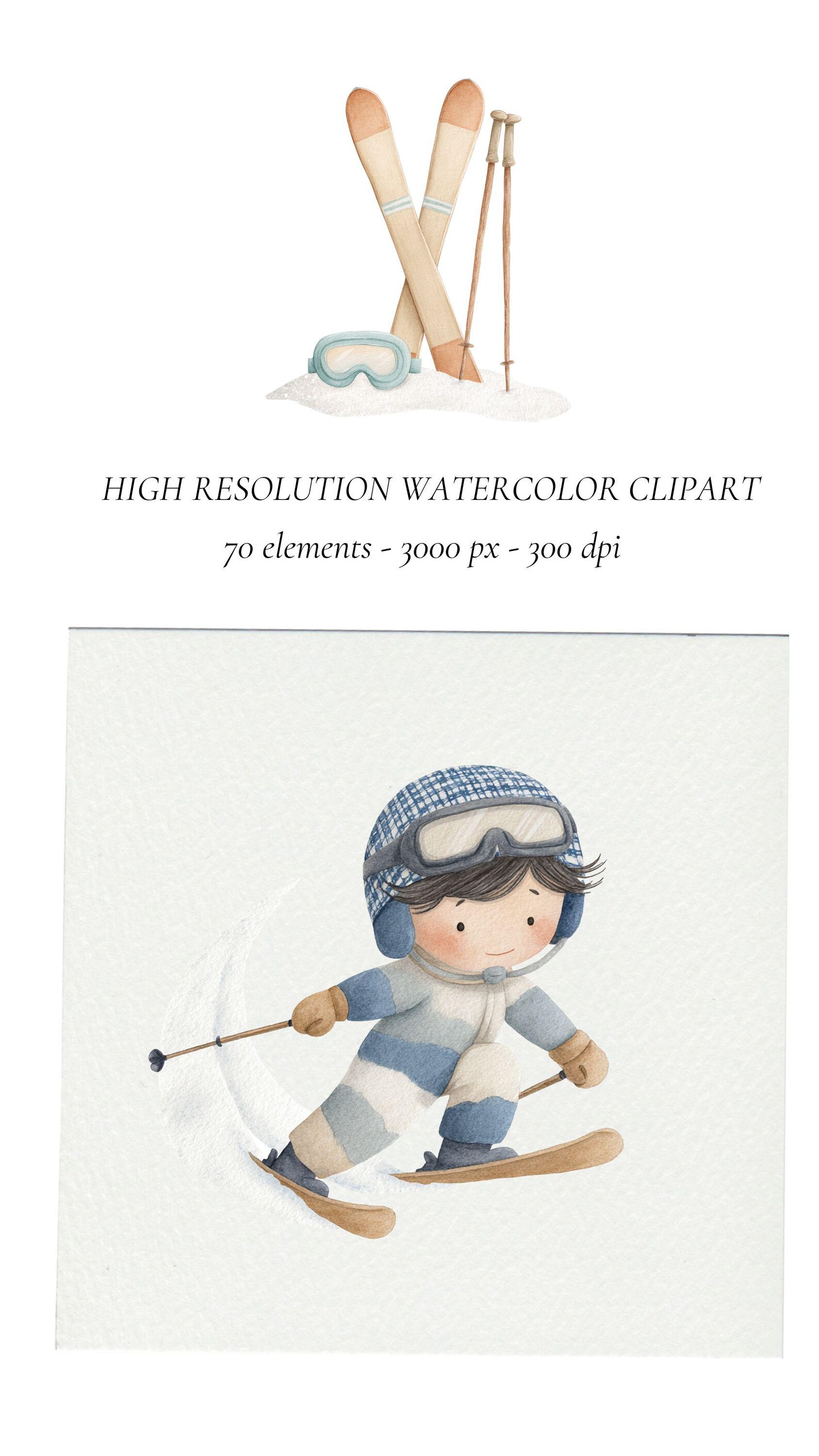 Winter Sports Clipart: Watercolor Kids & Animals (digital Download) - Etsy