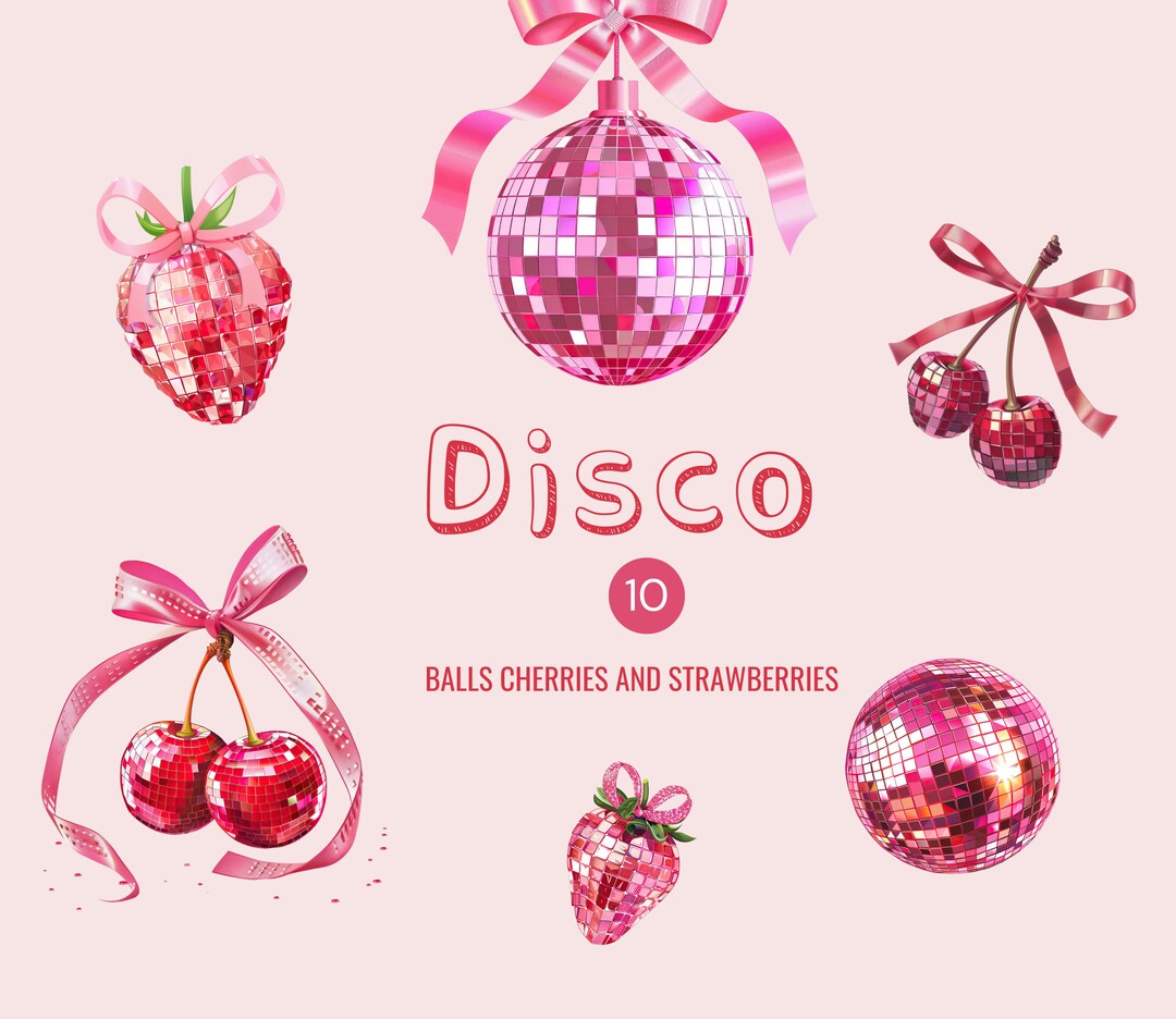 Disco Ball Cherry Trendy Clipart Pink Coquette Bows Cherries ...