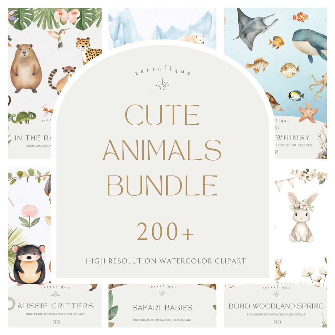 Watercolor Animal Clipart Bundle: Safari, Arctic, Woodland (200 ...
