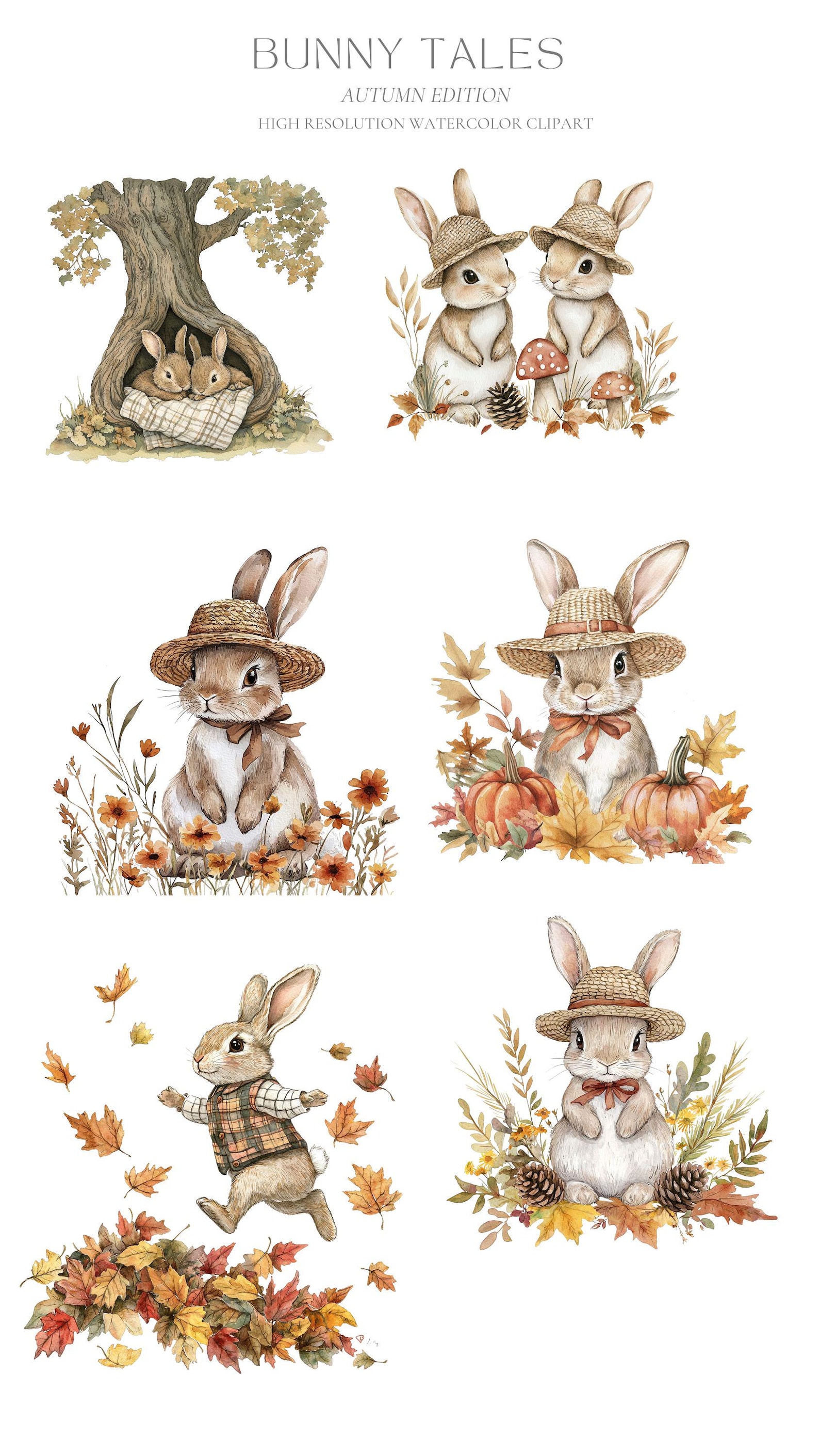 Autumn Bunny Clipart, Watercolor Cute Autumn Fall Rabbit PNG ...