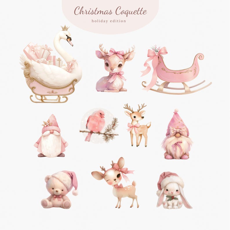 Pink Christmas Clipart Bundle: Coquette Watercolor Bows (PNG ...