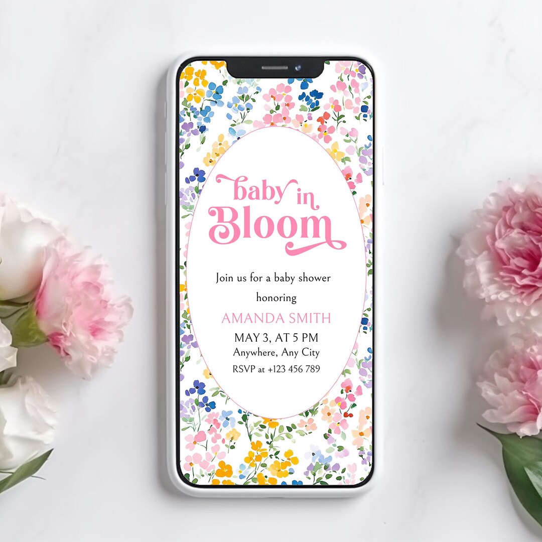 Baby in Bloom Shower Invitation: Animated Floral Evite (canva Template ...