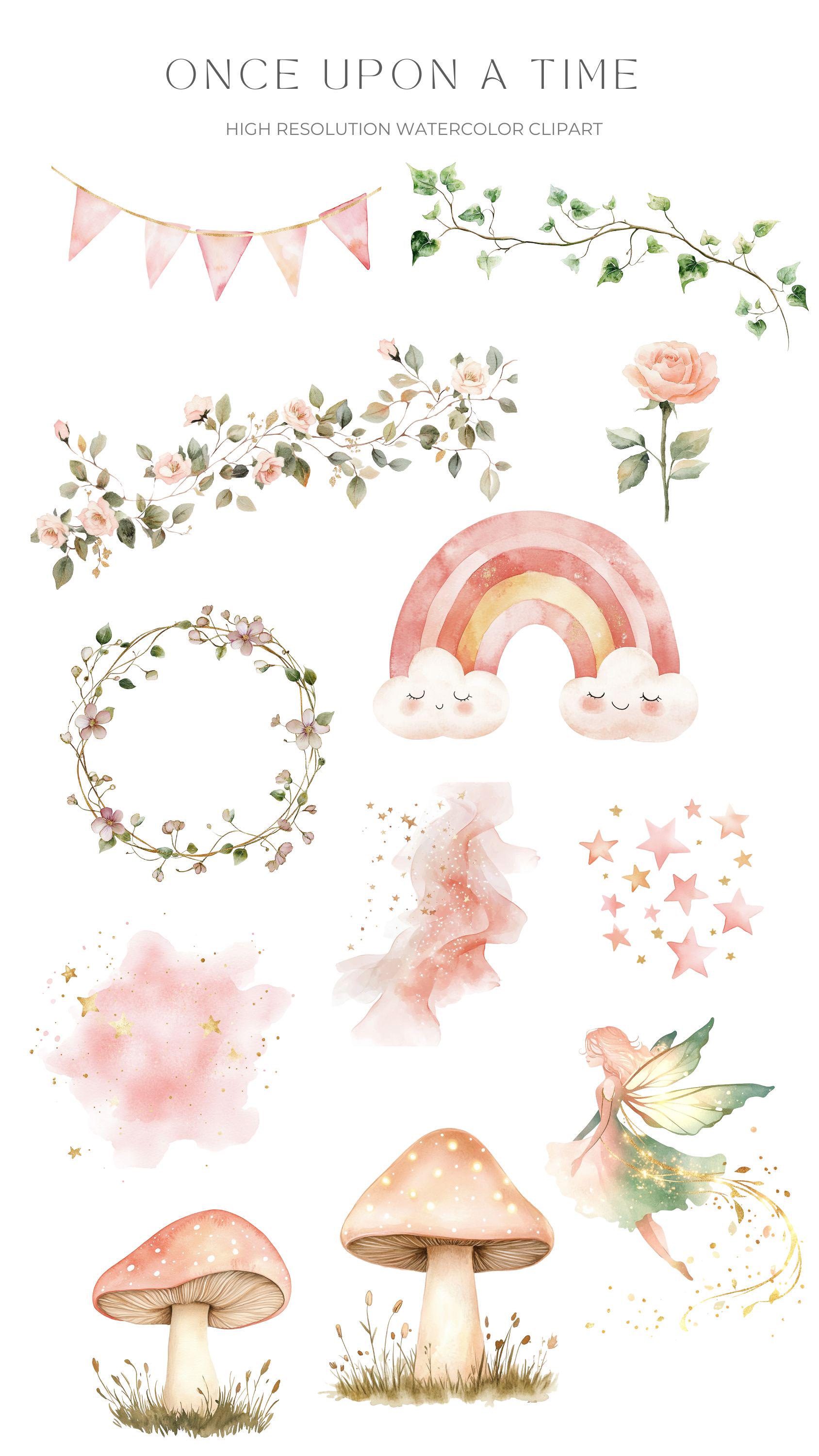 Fairytale Watercolor Clipart: Princess, Dragon, Castle (PNG Digital ...