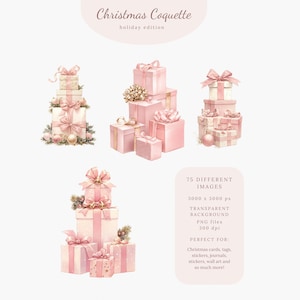 Pink Christmas Clipart Bundle: Coquette Watercolor Bows (PNG ...