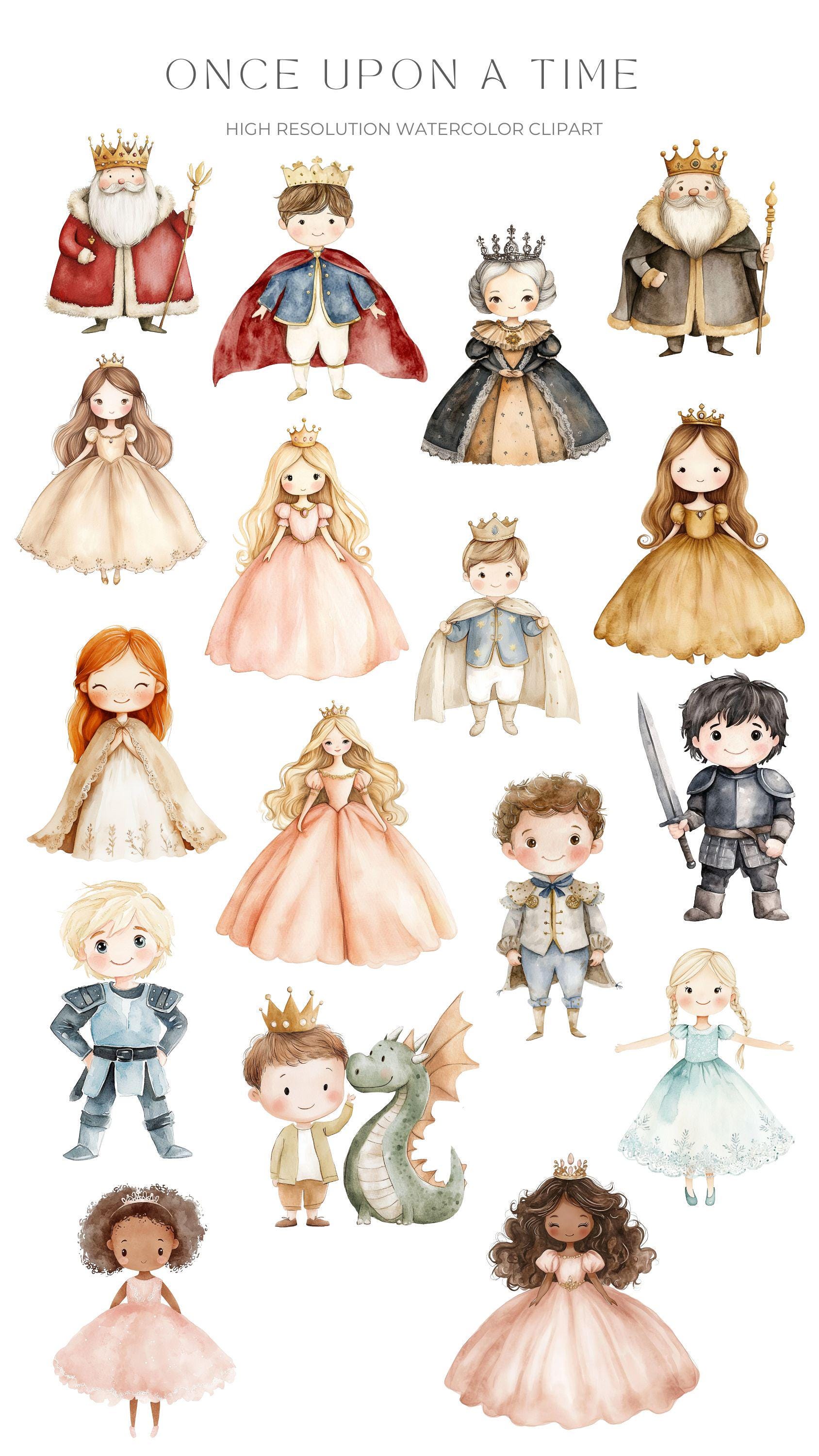 Fairytale Watercolor Clipart: Princess, Dragon, Castle (PNG Digital ...