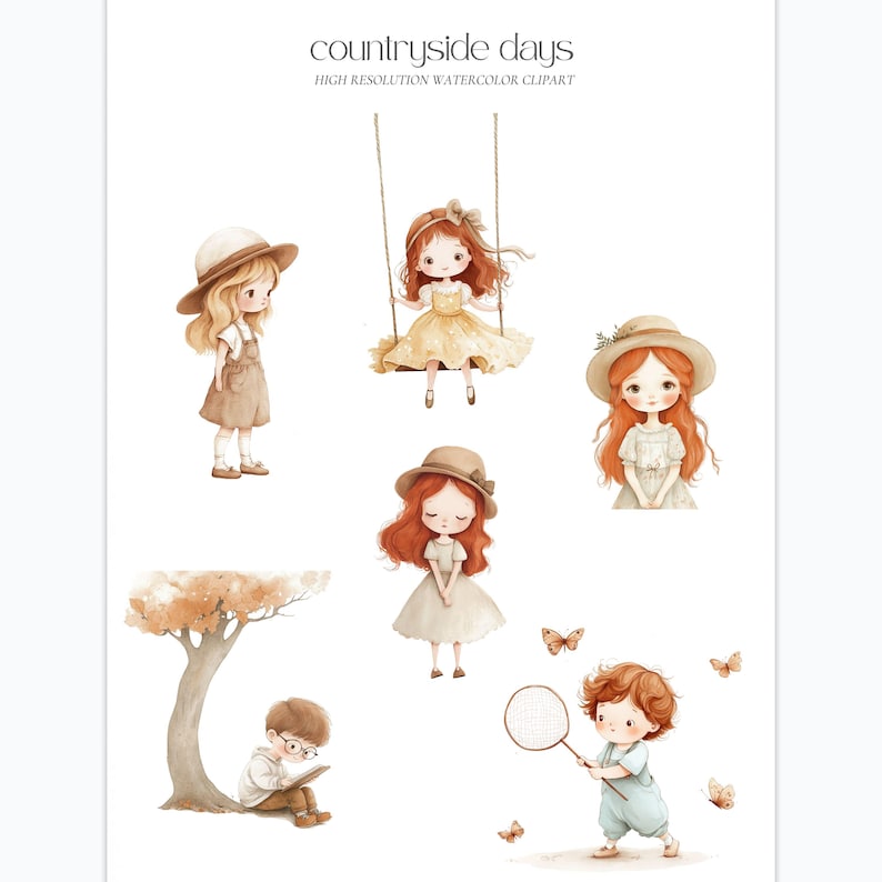 Watercolor Clipart Set: Whimsical Countryside Animals, Cottagecore ...