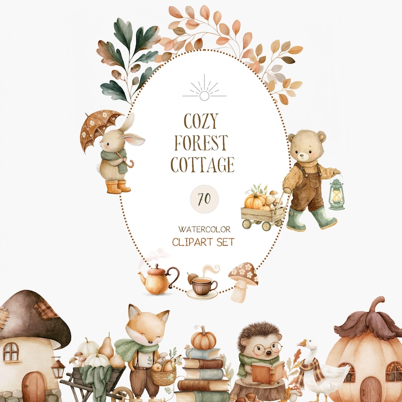 Watercolor Woodland Clipart, Vintage Fall Autumn Forest Animals ...