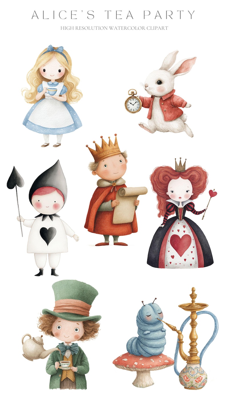 Alice in Wonderland Clipart: Watercolor Tea Party PNG (commercial Use ...