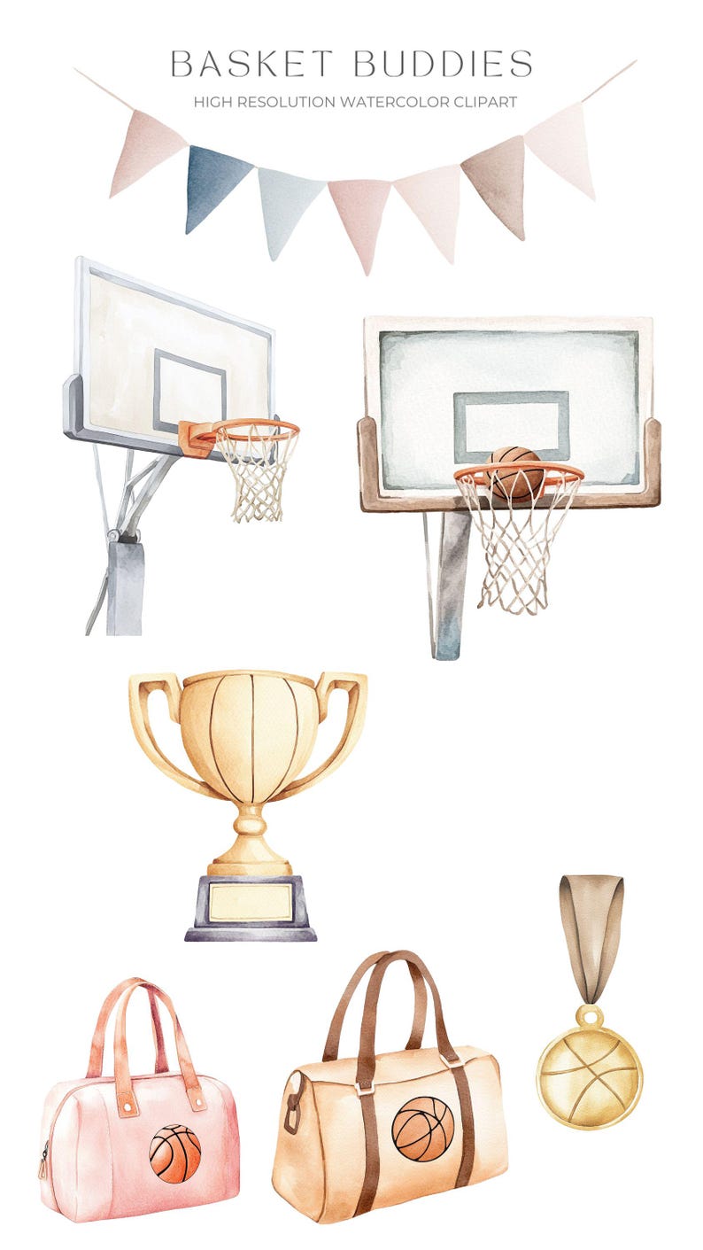 Watercolor Basketball Clipart: Kids Players, Sporting Activity (35 ...
