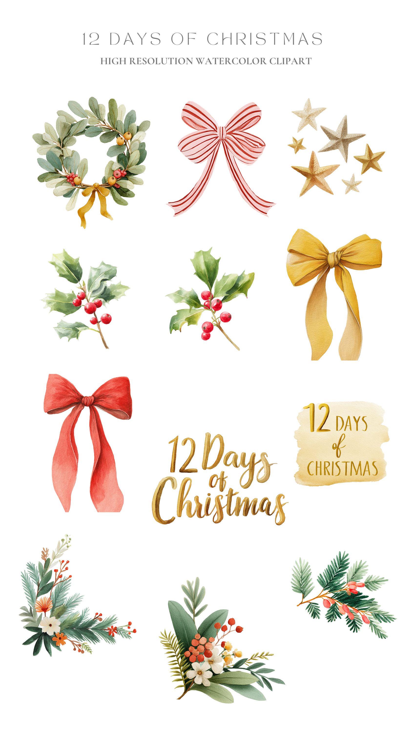 Twelve Days of Christmas Clipart: Vintage Holiday Card Graphics ...
