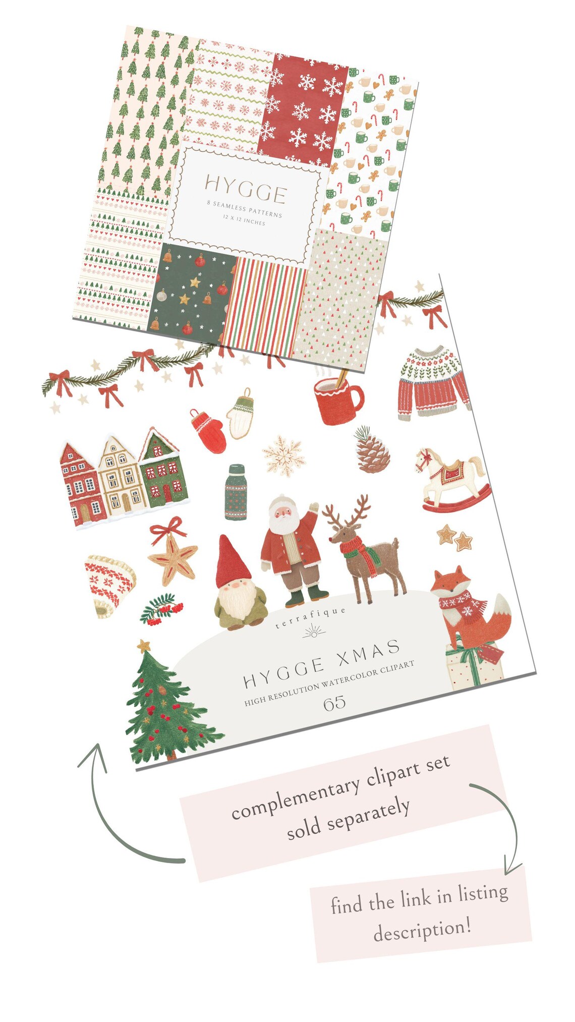 Hygge Christmas Seamless Patterns: Nordic Scandi Cozy Green Red Holiday ...