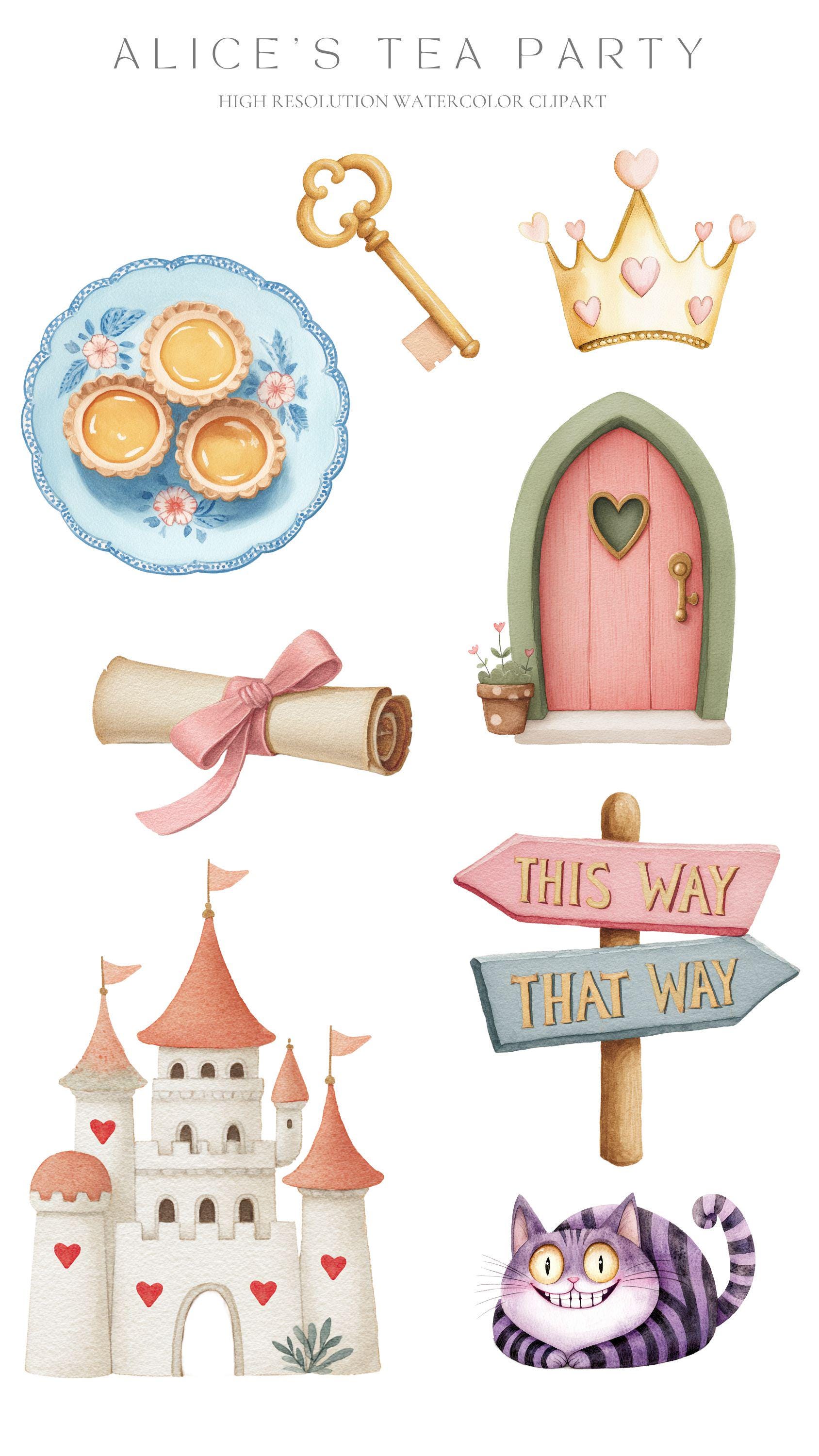 Alice in Wonderland Clipart: Watercolor Tea Party PNG (commercial Use ...