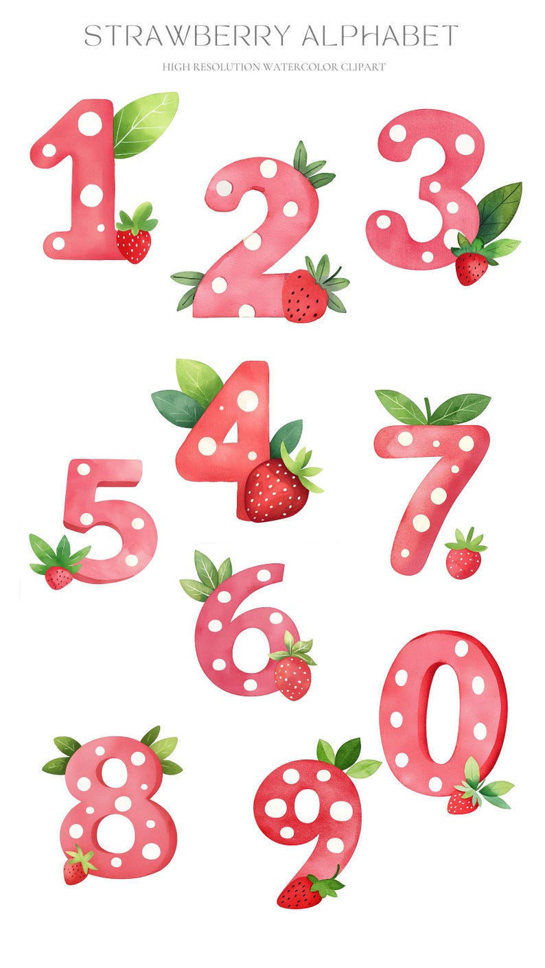 Strawberry Alphabet Clipart: Polka Dot Letters, Numbers, Commercial Use ...
