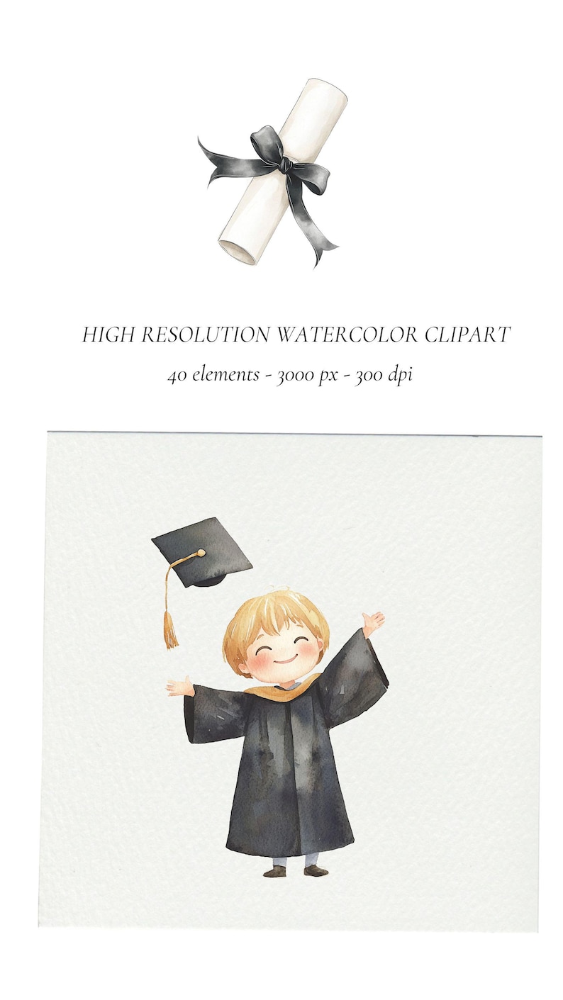 Watercolor Graduation Clipart: Kids & Animals Party Invitations ...