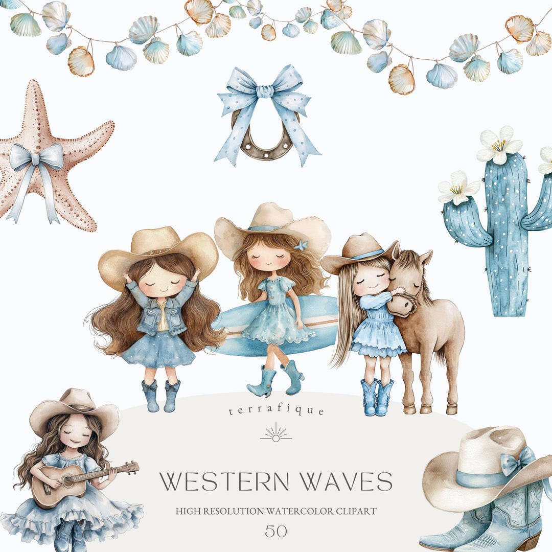 Coastal Cowgirl Clipart: Watercolor Western PNG Set (50 Elements) - Etsy